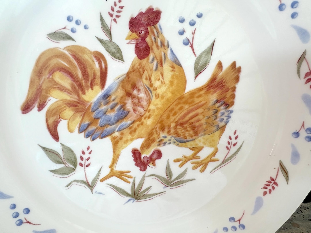 Vintage Corelle Country Morning Rooster Plates in White and Cream, Your ...