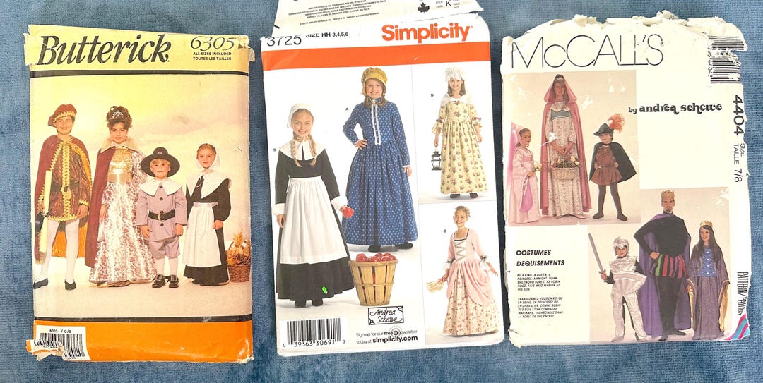 Vintage Uncut Costume Sewing Patterns for Kids: Pilgrims, King and ...
