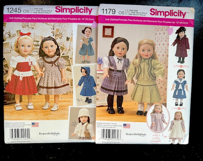 Two Simplicity 18 Doll Clothes Patterns Uncut / Multiple 18 Doll Outfit ...