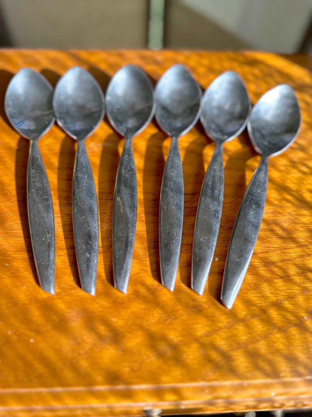 Six Very Heavy Stainless Tablespoons in Sleek, Modern Design Unmarked ...
