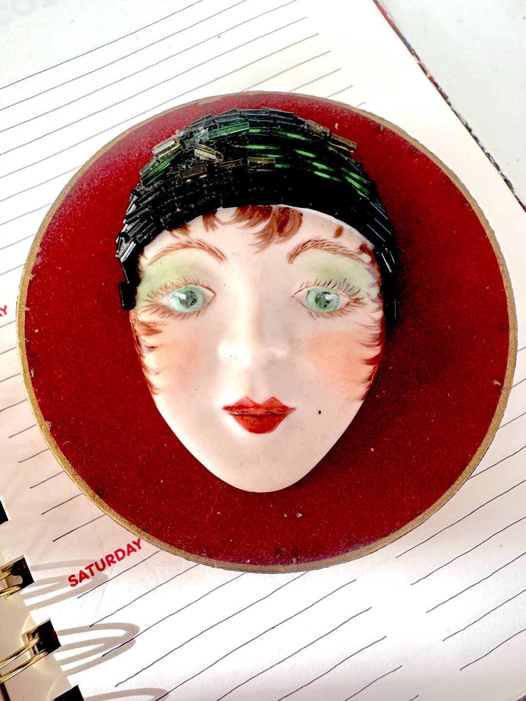 Vintage Porcelain Face With Beaded Cap Brooch / Beautiful Vintage ...