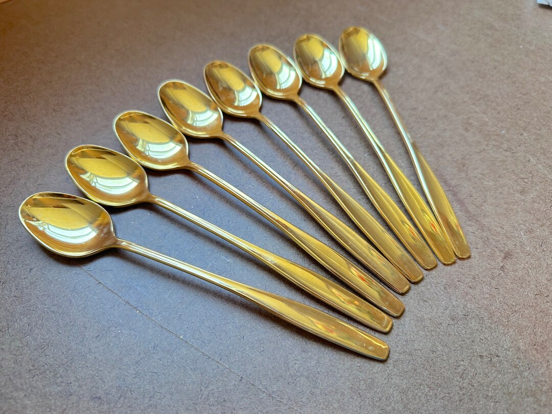 Mid Century Iced Tea Spoons Set of 8 Gold Plated / International Silver ...