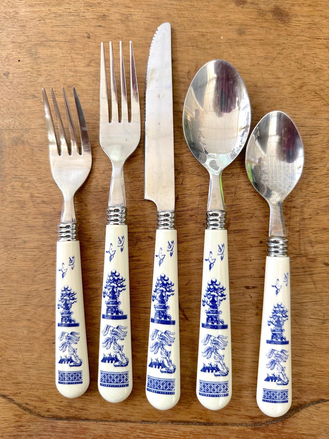 Vintage Blue Willow Silverware Set, Plastic Handles (20 or 40 Pieces ...
