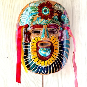 Vintage Painted Clay Mask / Colorful Terra Cotta Mask / Boho Wall Decor ...