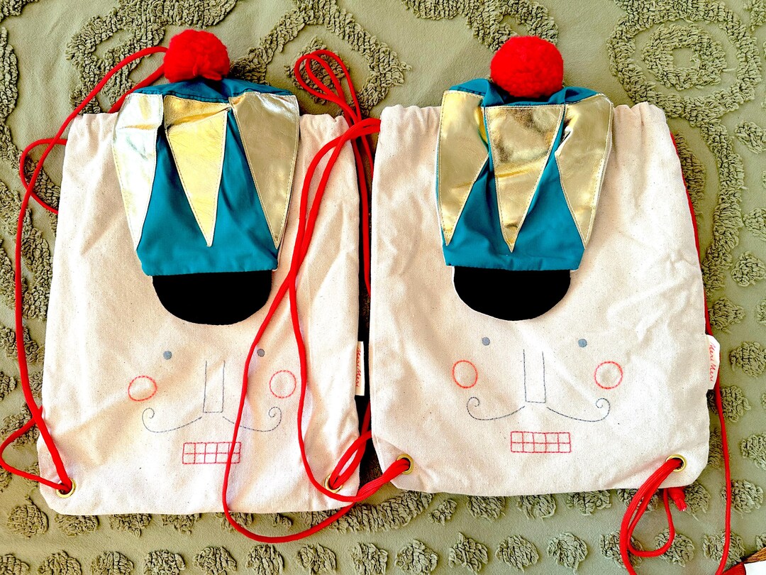 Vintage Canvas Nutcracker Knapsack / Drawstring Bag, Matching Pair ...
