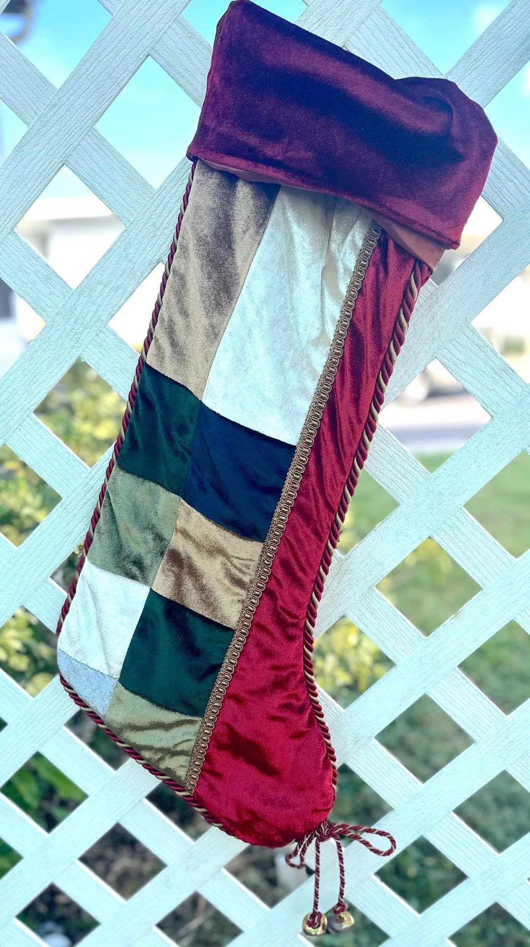 Vintage Hobby Lobby Oversized Velveteen Patchwork Stocking With Rop ...