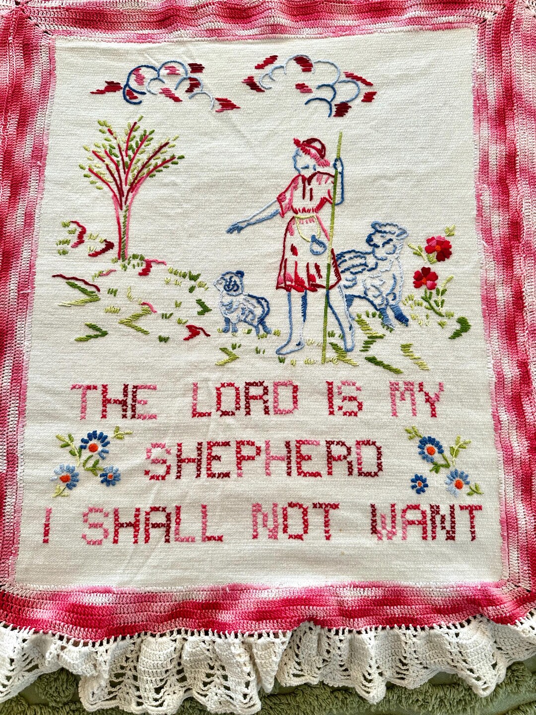 Extraordinary 23rd Psalm Hand Crocheted, Embroidered, and Cross Stitch ...