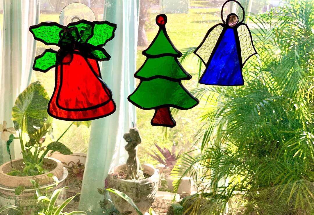 Vintage Christmas Stained Glass Sun Catchers, Lot of 3: Double Bells ...