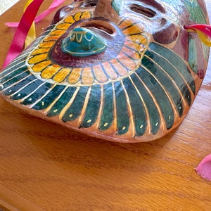 Vintage Painted Clay Mask / Colorful Terra Cotta Mask / Boho Wall Decor ...