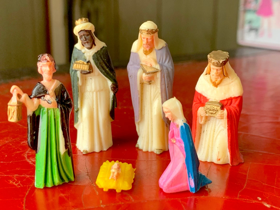 Vintage Miniature Plastic Nativity Set / Six Micro Plastic Nativity ...