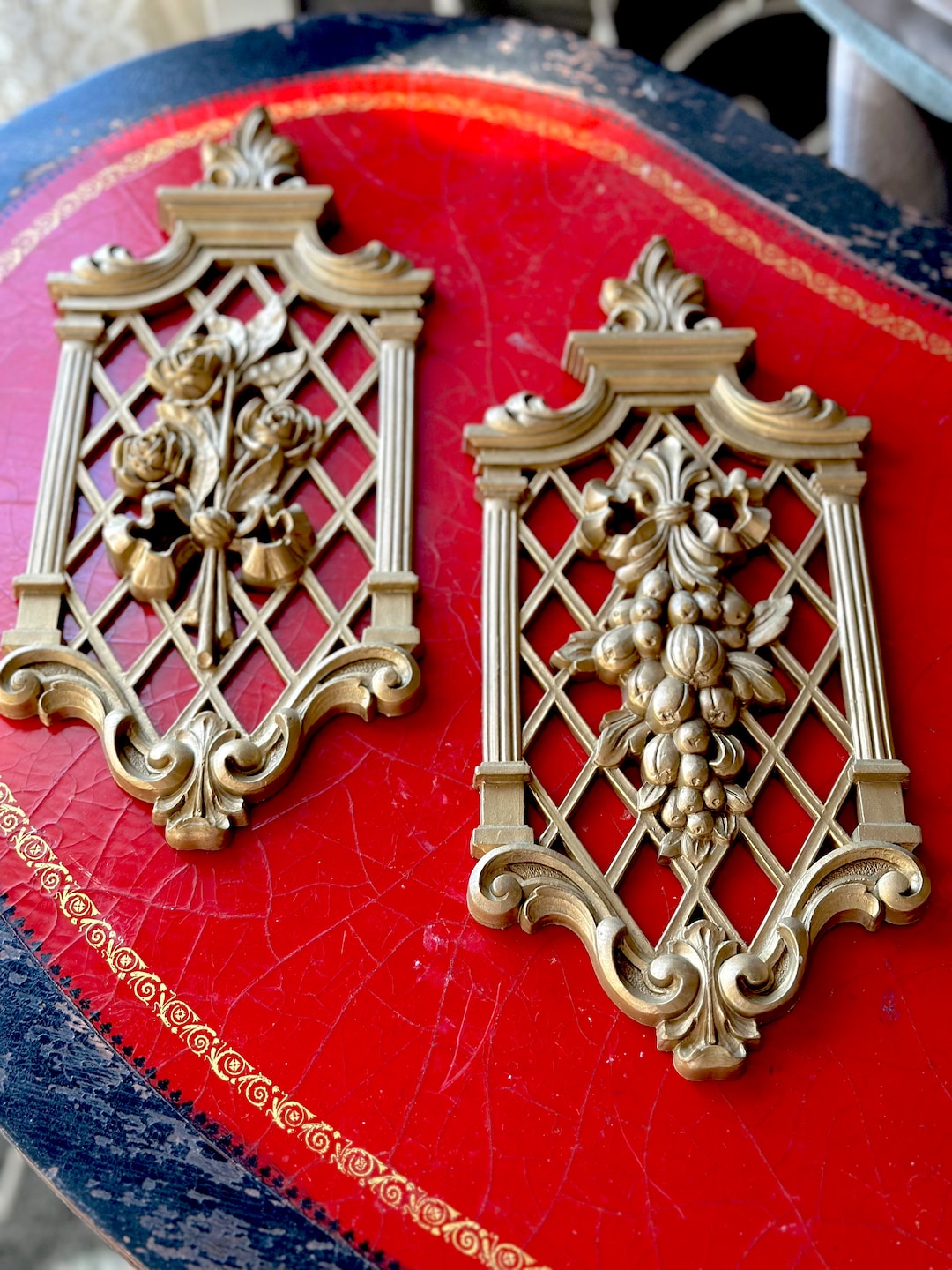 Vintage Syroco Wall Decor, Pair: Gold Scrolling Wall Plaques With ...