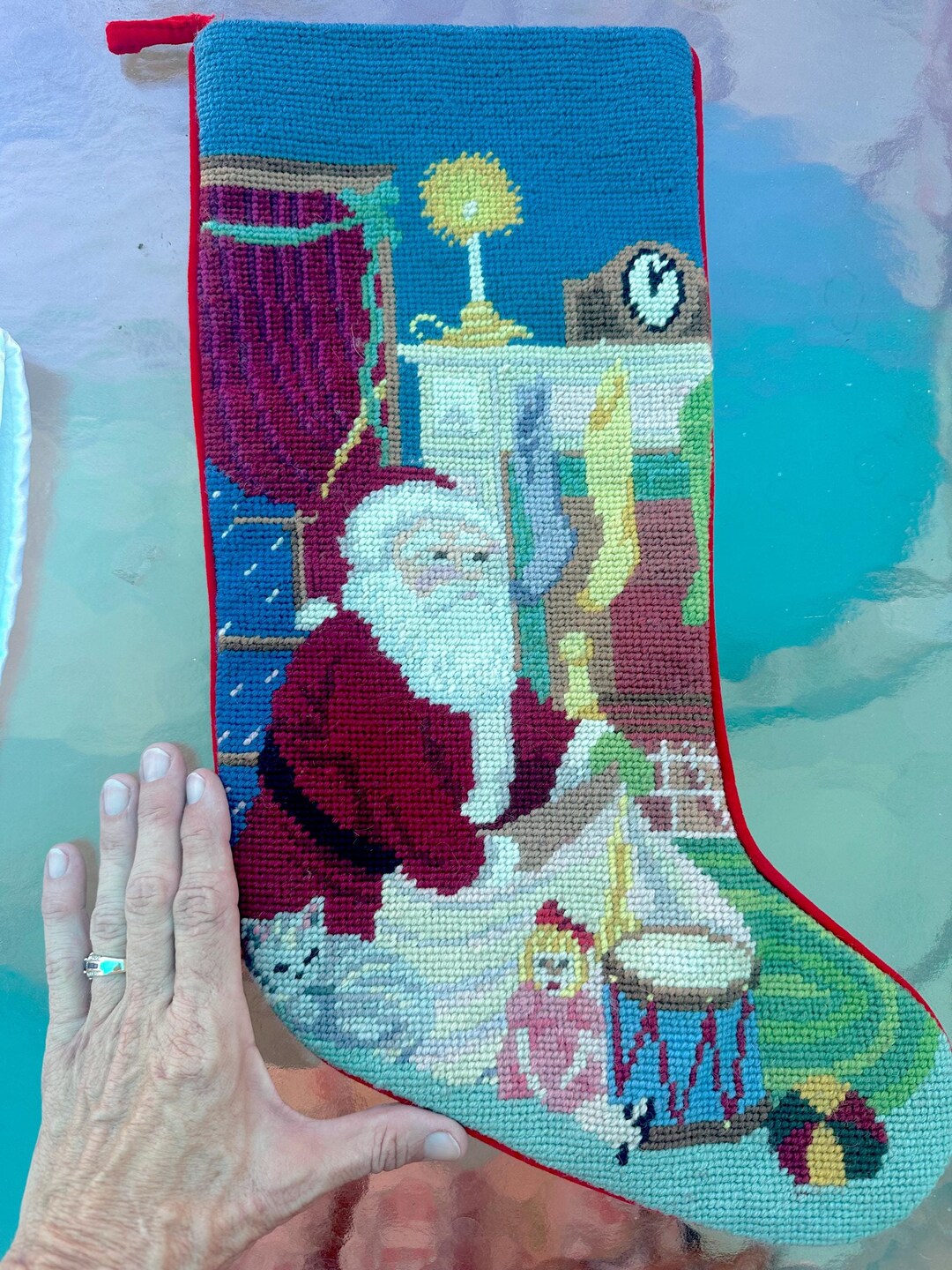 Vintage Needlepoint Christmas Stocking With Beaded Accents / Old ...