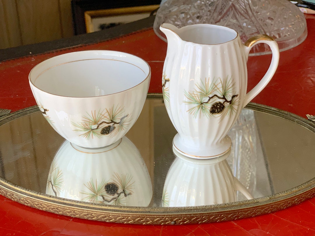 Mid Century Creamer and Sugar Set With Pinecones / Saji Japan Sugar and ...