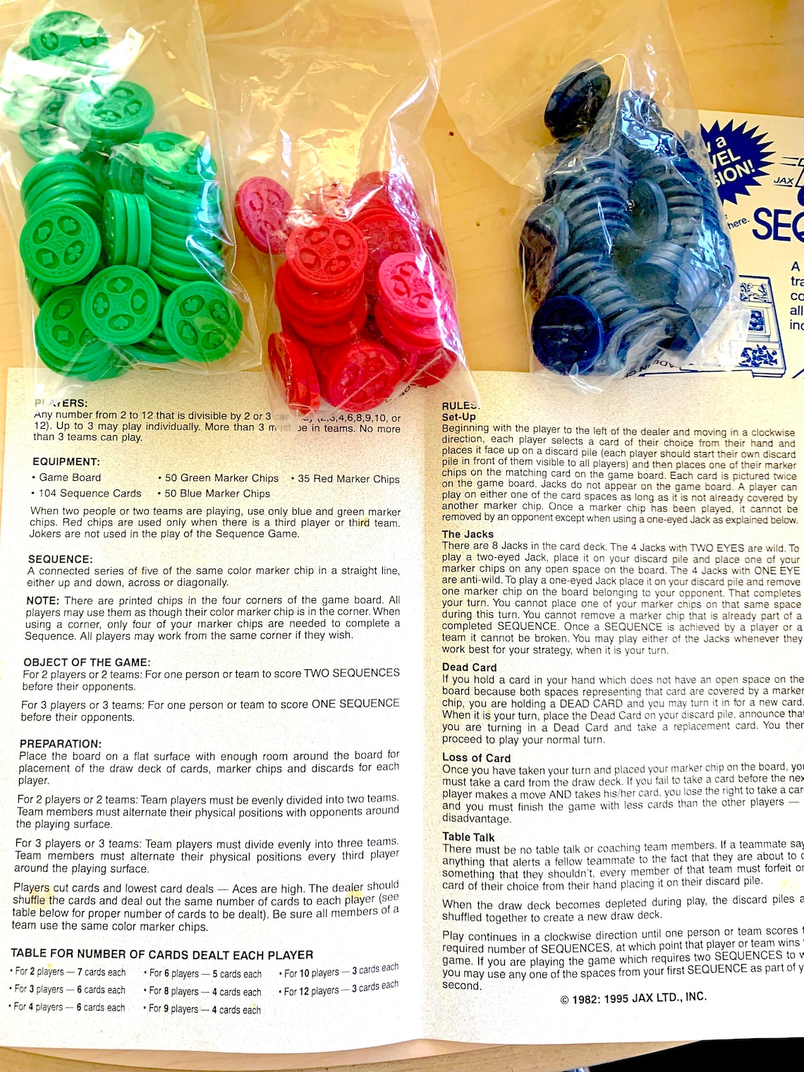 Sequence Game of Strategy 1995 Edition/ by Jax of Minnesota - Etsy