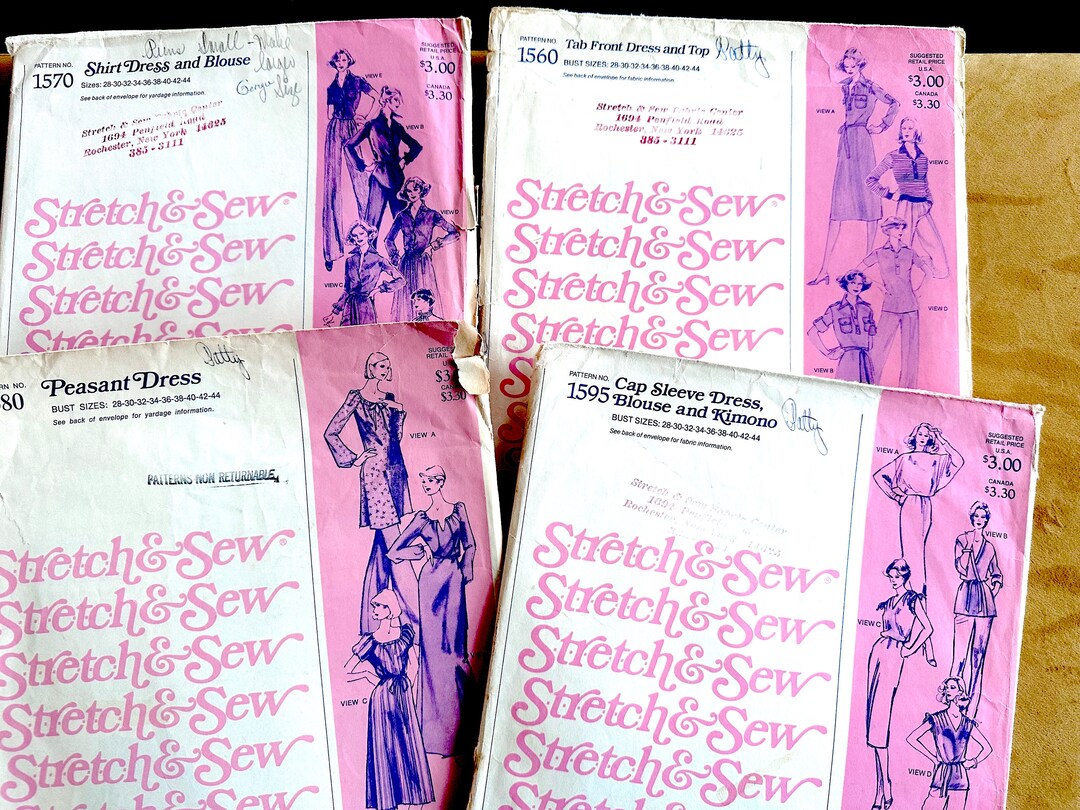 Four 70s Stretch & Sew Sewing Patterns for Women's Tops/dresses, Size ...