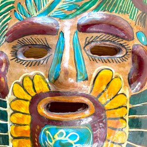Vintage Painted Clay Mask / Colorful Terra Cotta Mask / Boho Wall Decor ...