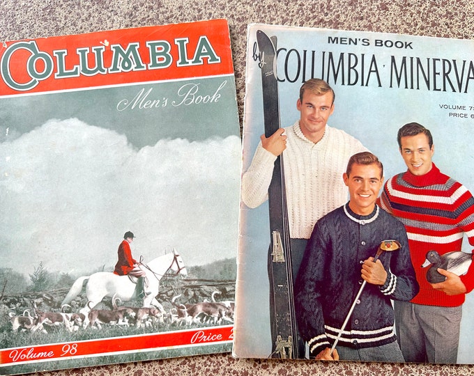 Two Columbia Minerva Men's Books / 1940s and 60s Knit Sweater Patterns ...