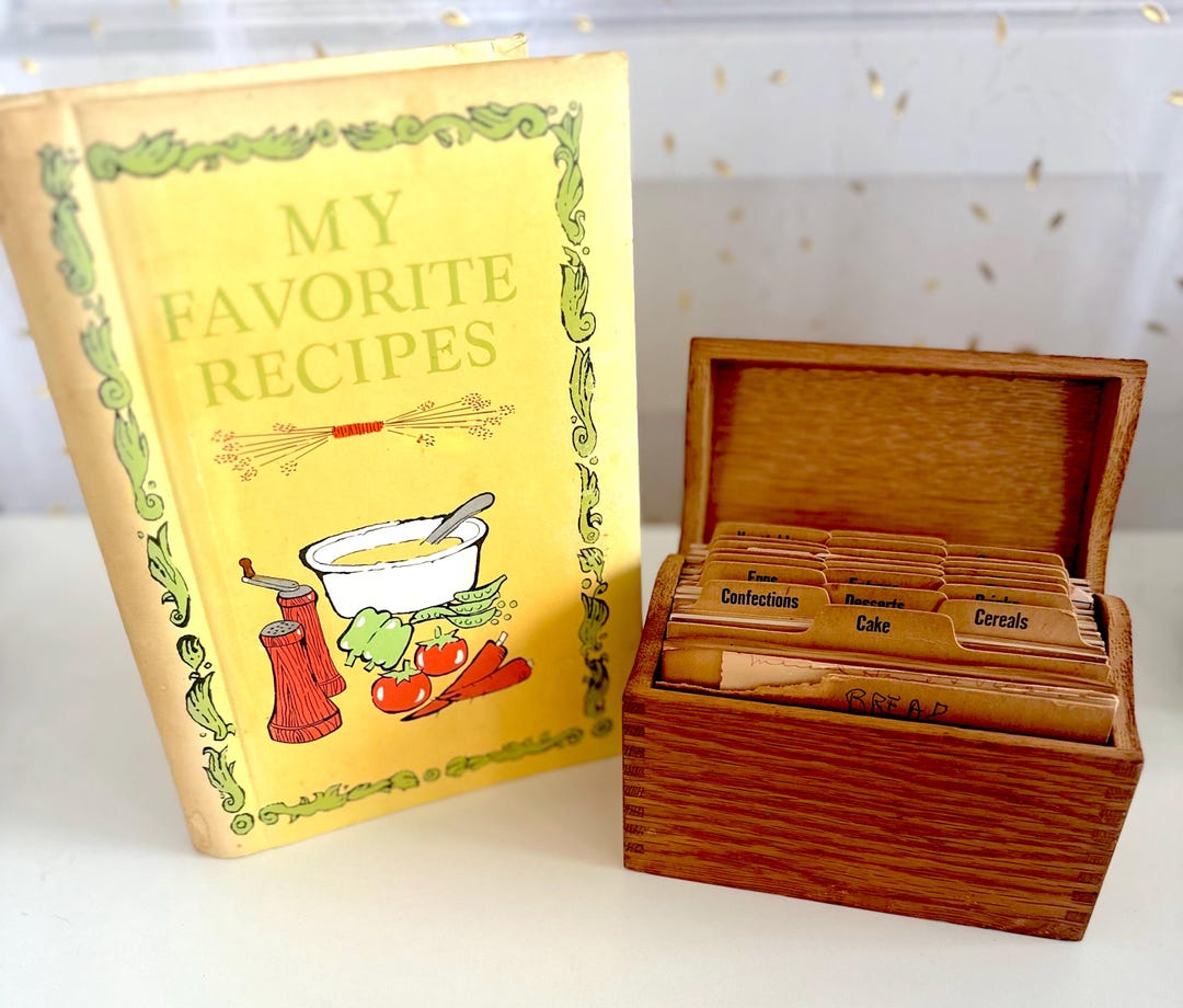 Aged Wooden Recipe Box With Recipes and Clippings PLUS Recipe File ...