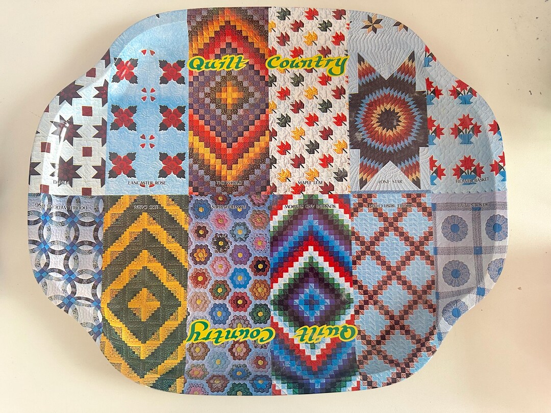 Vintage Metal Serving Tray Featuring Quilt Patterns / Quilt Country ...
