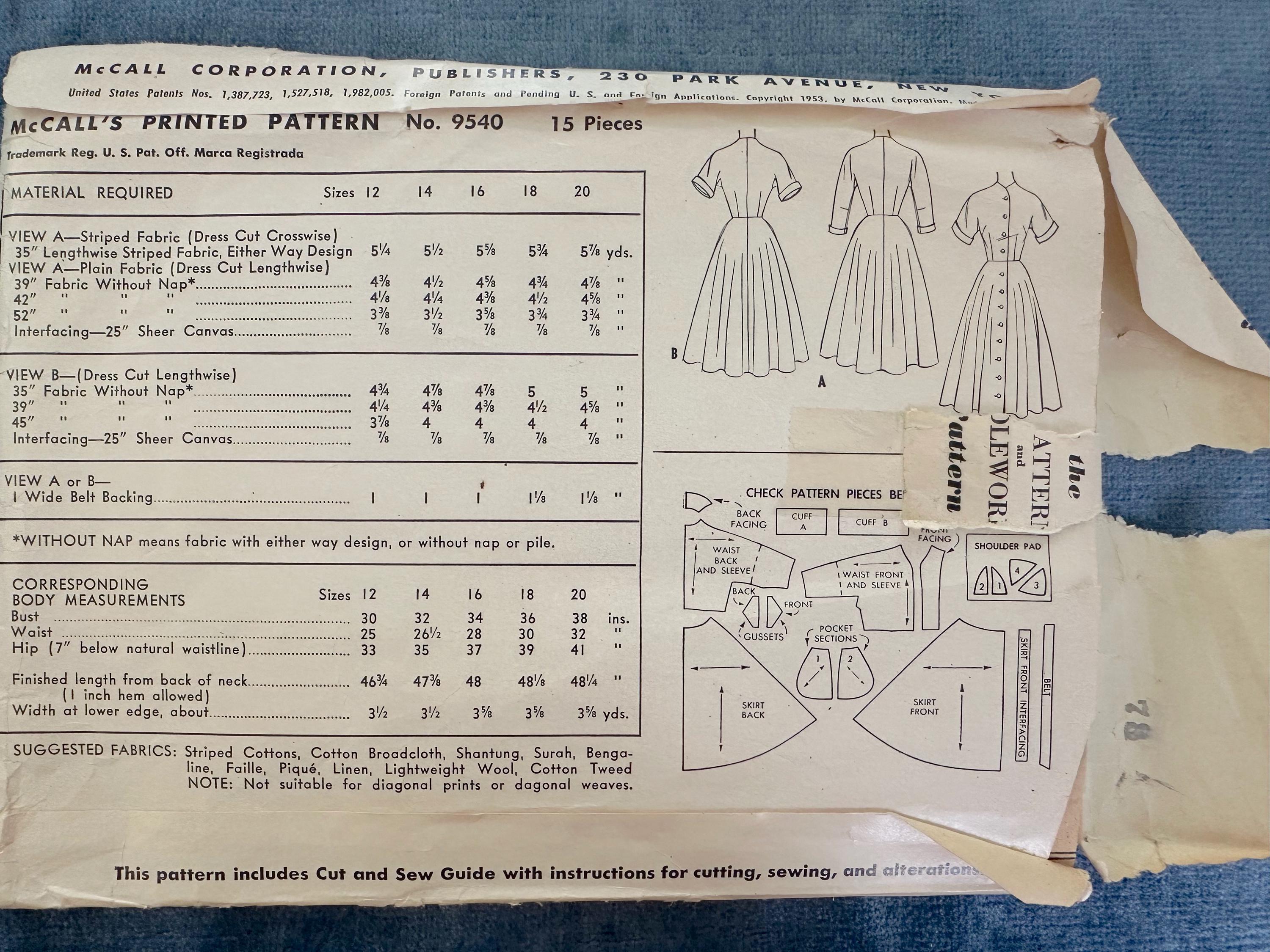 1953 Mccall's Dress Pattern Uncut With Envelope Still Partially Sealed ...