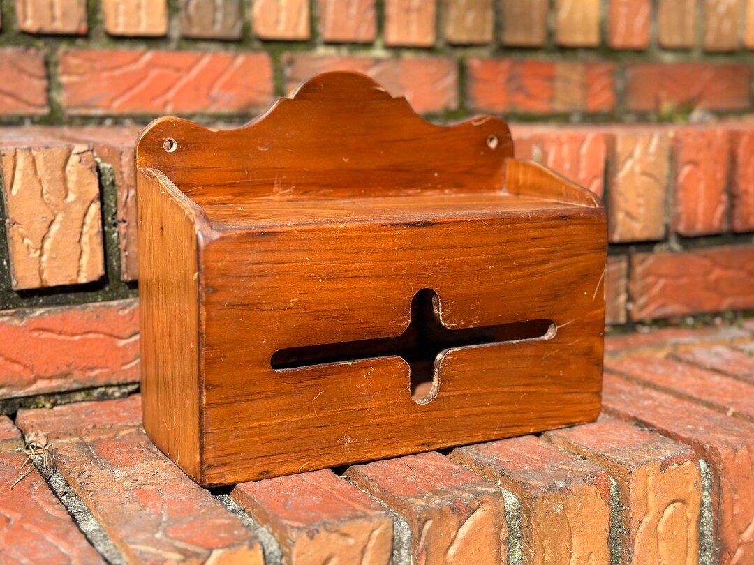 Vintage Tissue Box Cover / Wooden Tissue-box Cover to Hang on the Wall ...