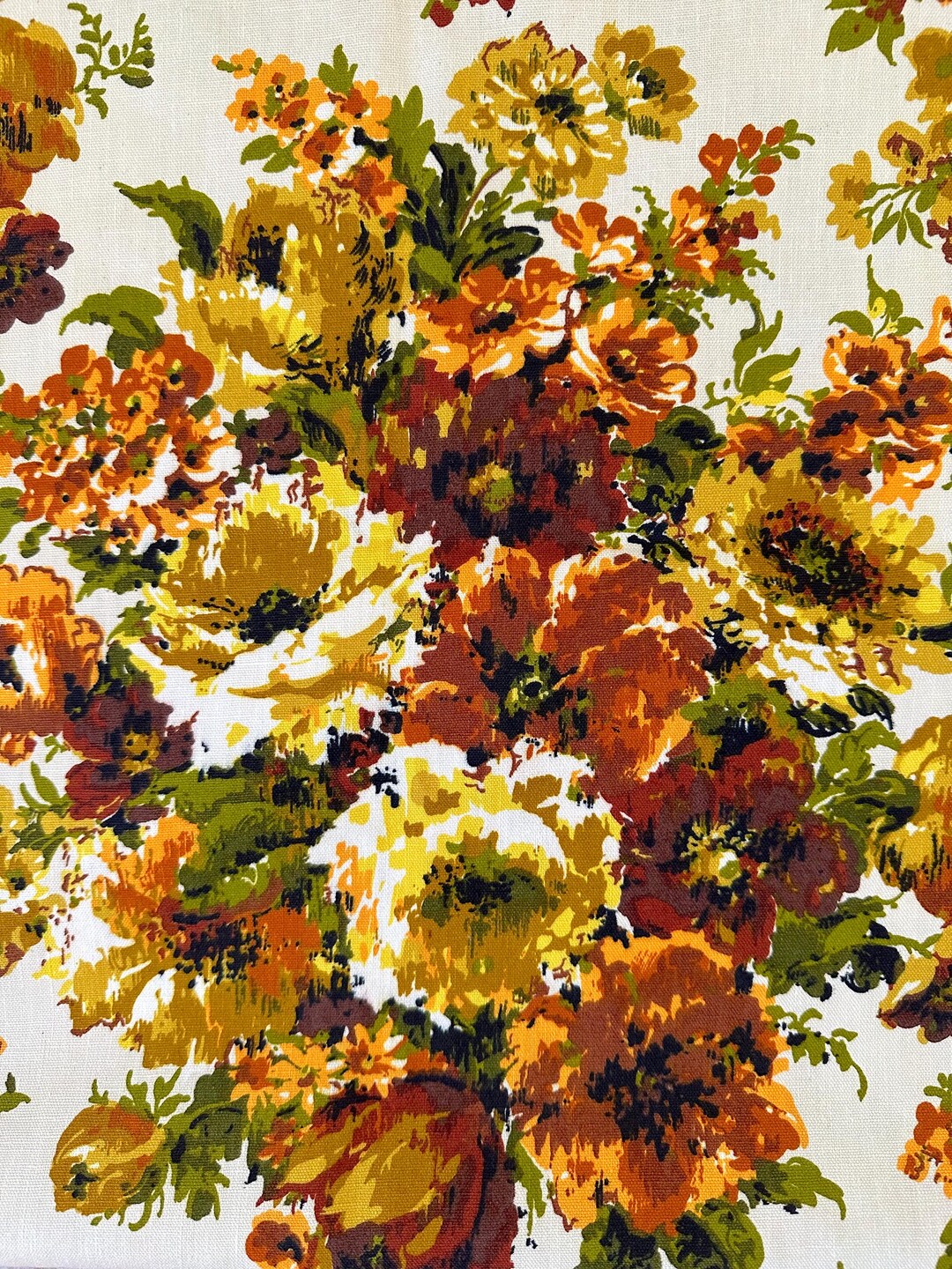 Vintage 5th Ave. Upholstery Fabric in Flaming Orange and Yellow Roses ...