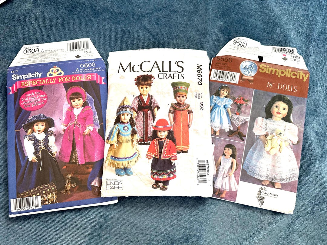Three Doll Costume Patterns for 18" Dolls / Three Uncut Patterns Pack ...