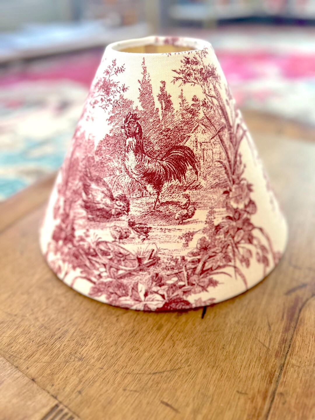 Small Red and Beige Toile Fabric Lamp Shade With Rooster /red Rooster ...