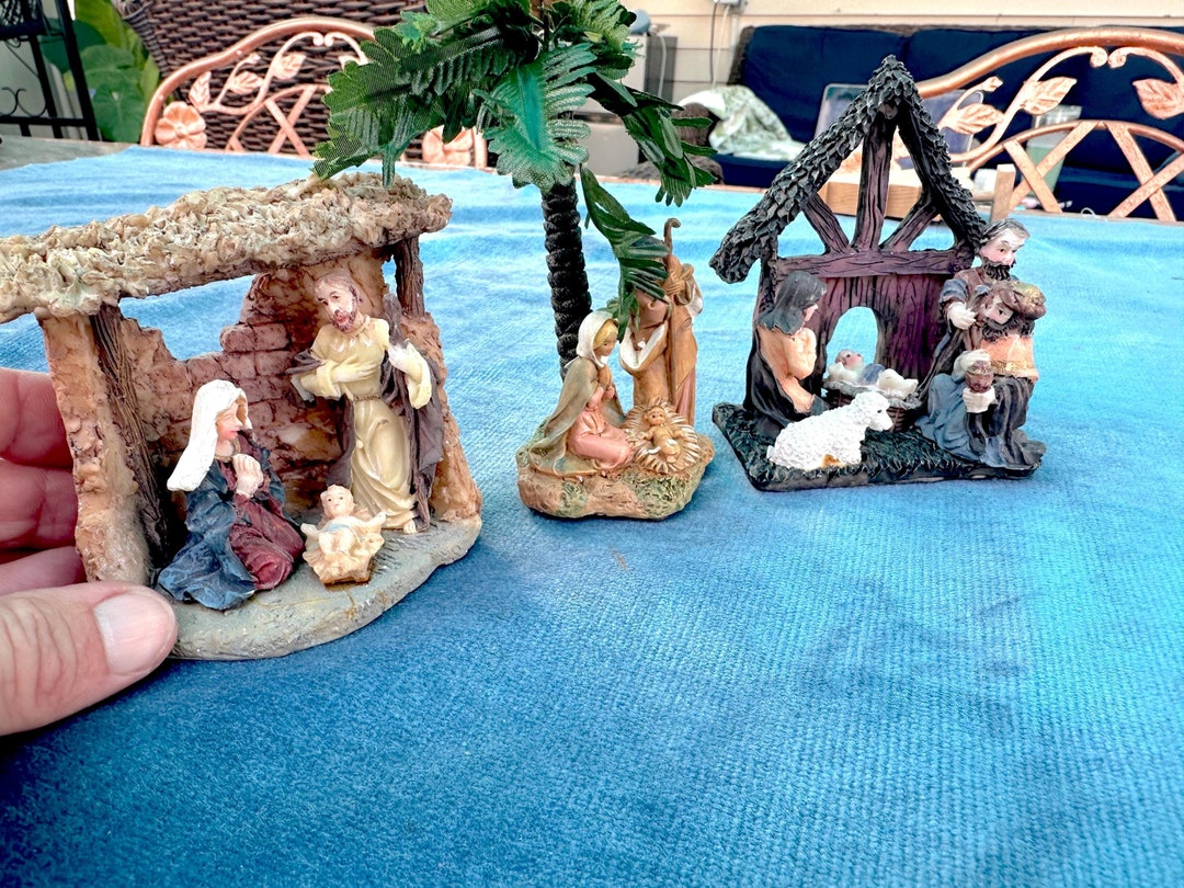 Three Tiny Resin Tabletop Nativity Sets / Miniature Holy Family, Mini ...