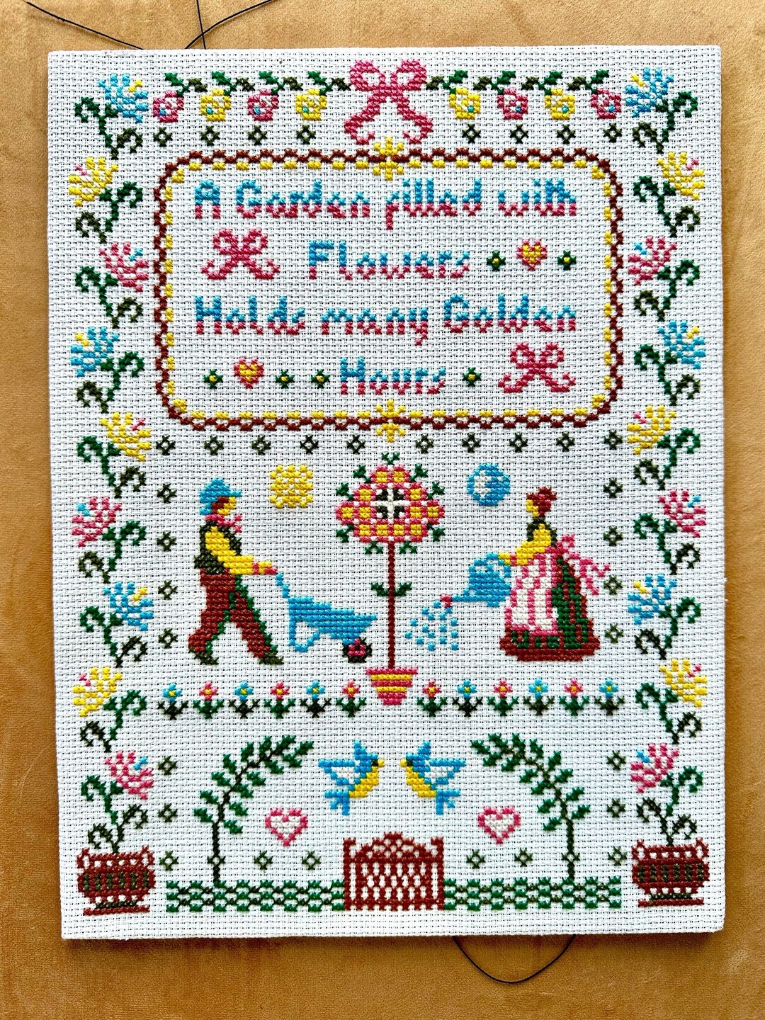 Vintage Cross Stitch Sampler Ready to Frame: "a Garden Filled With ...