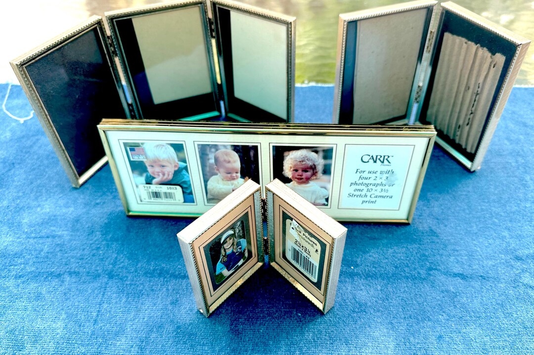 Vintage Brass Mini and Small Picture Frames, Lot of 5 / Three Hinged ...