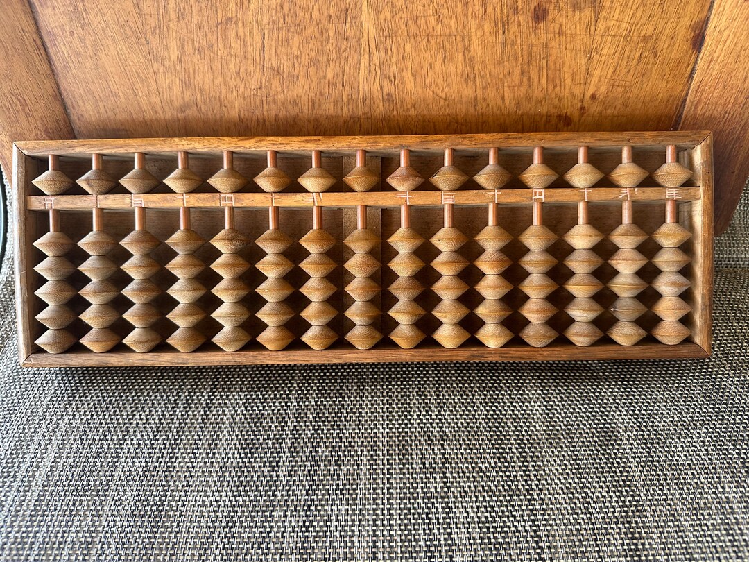 Antique Wooden Abacus in Box With Red Carved Characters on Back and ...