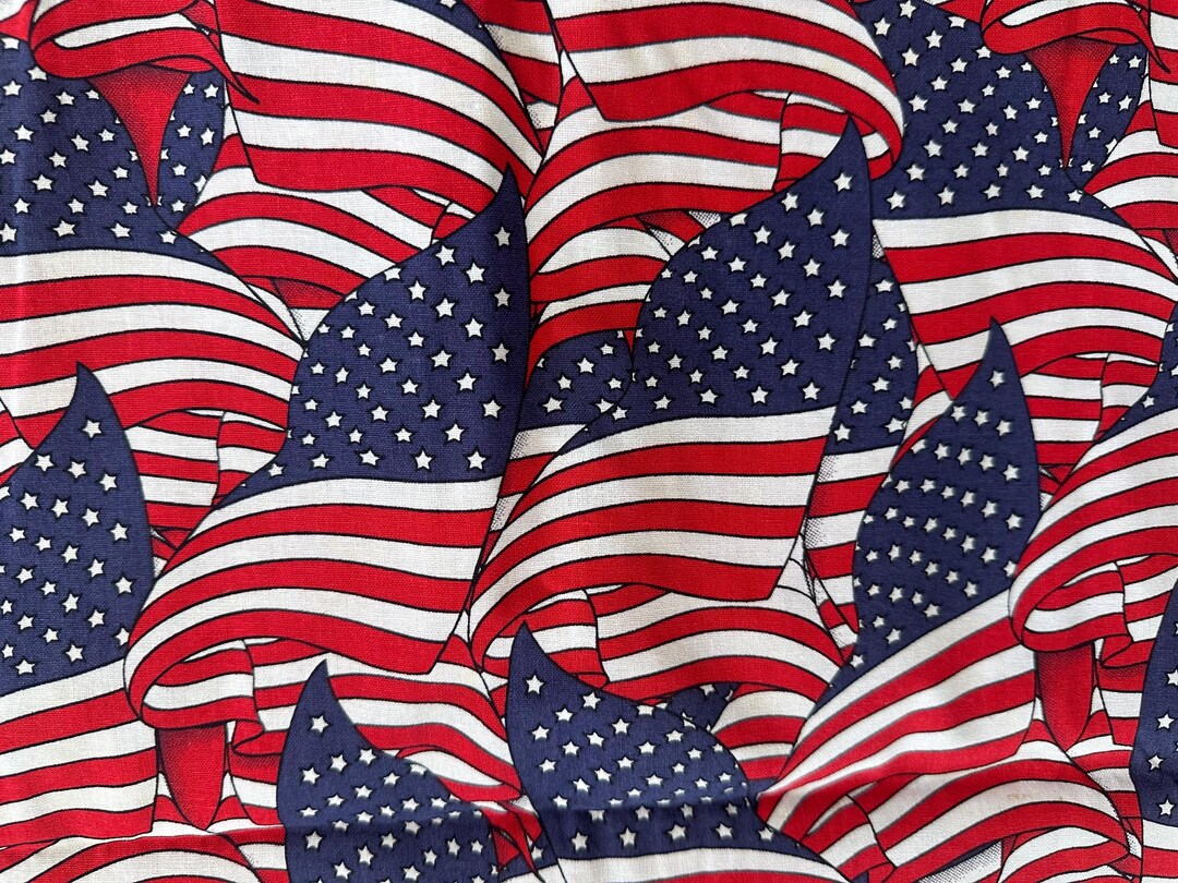 Large, Busy Waving American Flags Fabric Piece 54" X 42" / Patriotic ...