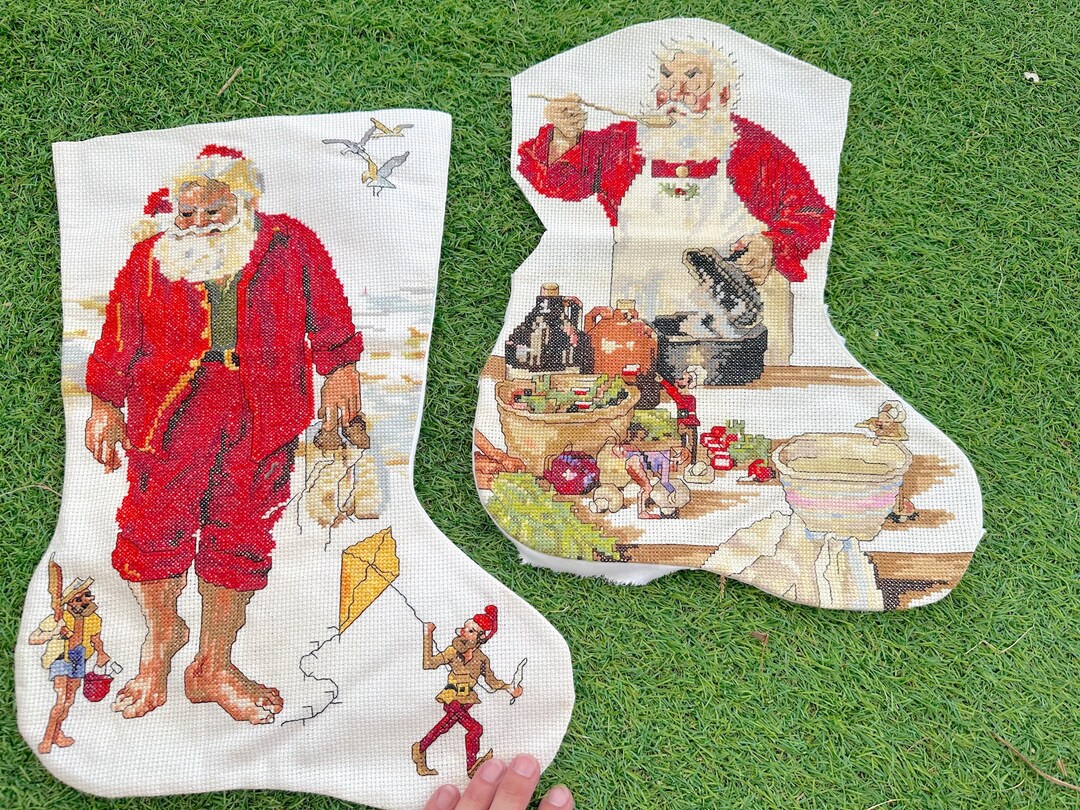 Vintage Large Cross Stitch Santa for Christmas Crafts, Quilts, Collage ...