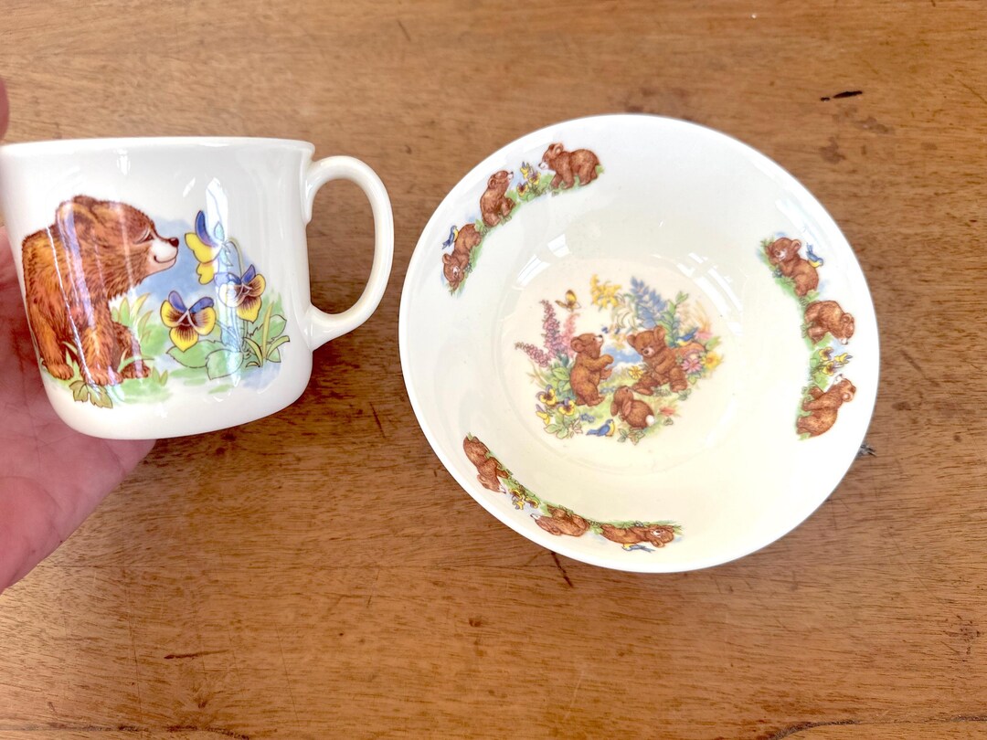 Vintage Royal Kent Honey Bears Baby Mug and Bowl / Vintage China Baby ...