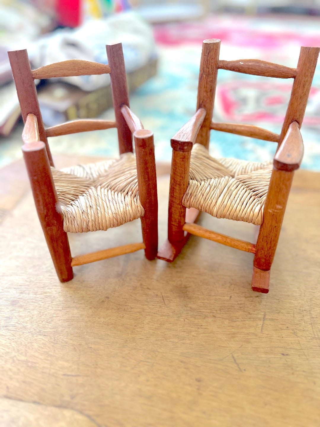Sweet Mini Vintage Ladder-back Chairs, Pair / Small Chairs With Wicker ...