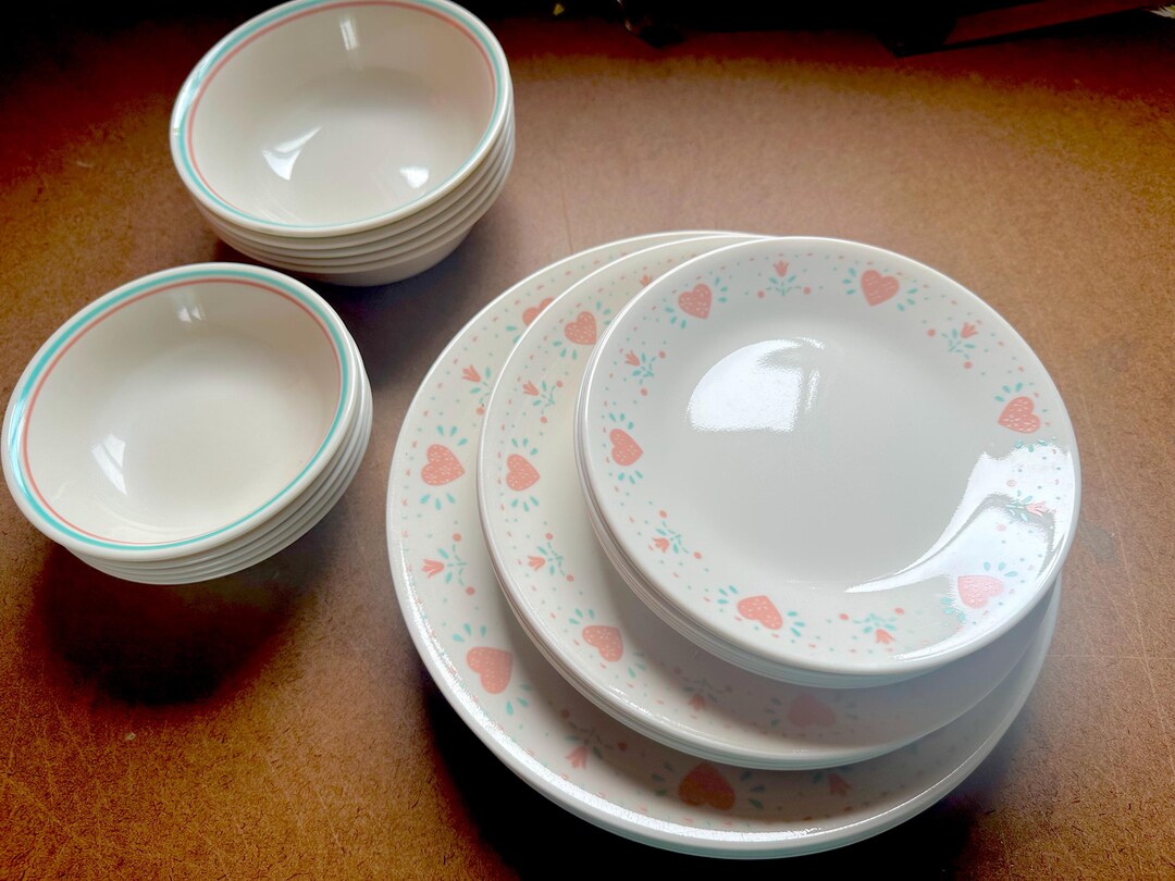 Vintage Corelle Heart Plates and Bowls / "forever Yours" Pink Heart ...