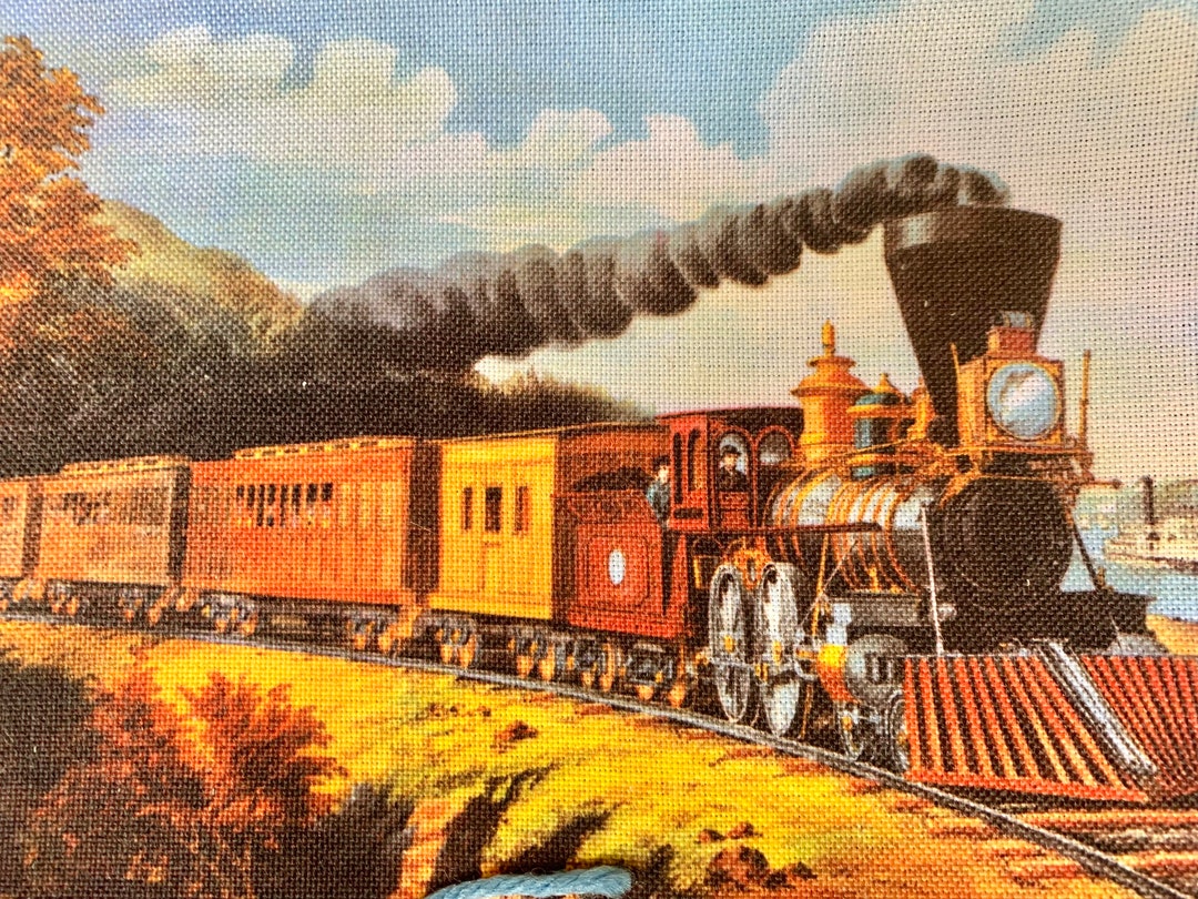 1975 Currier & Ives Needlework Kit / American Express Train Crewel ...