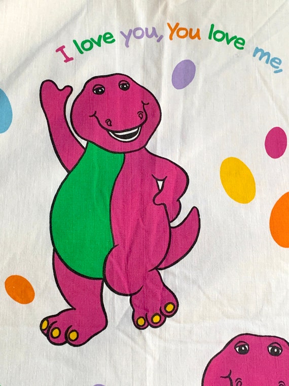 Vintage Barney Twin Flat Sheet Bright and Happy / I Love You - Etsy