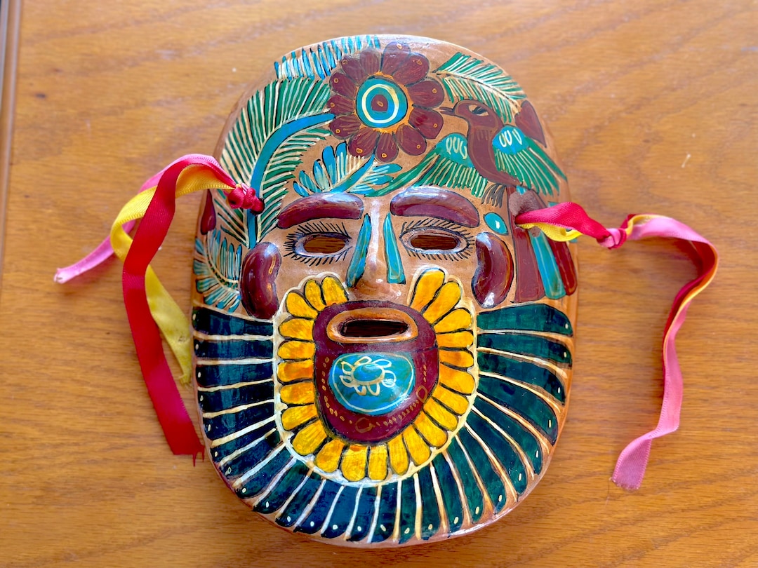 Vintage Painted Clay Mask / Colorful Terra Cotta Mask / Boho Wall Decor ...