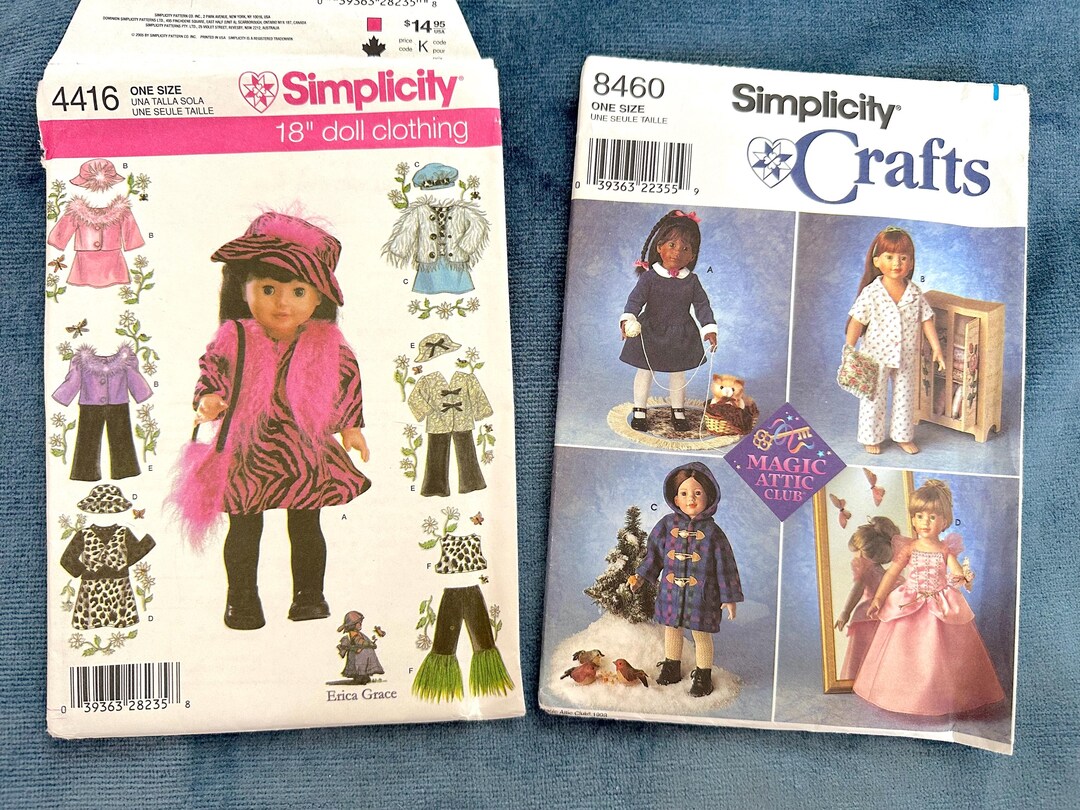 Two Simplicity Doll Costume Patterns for 18 Dolls / Two Uncut Patterns ...