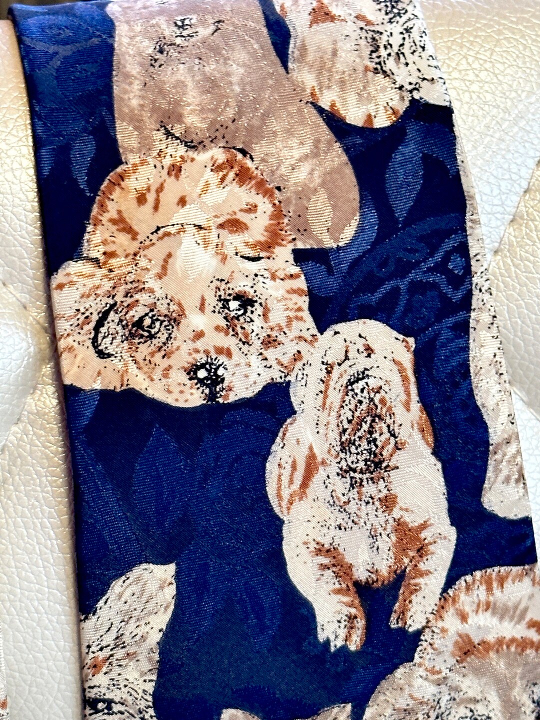 Vintage Silk Necktie With Dogs / Puppy Dogs on a Necktie / Dog Lover ...