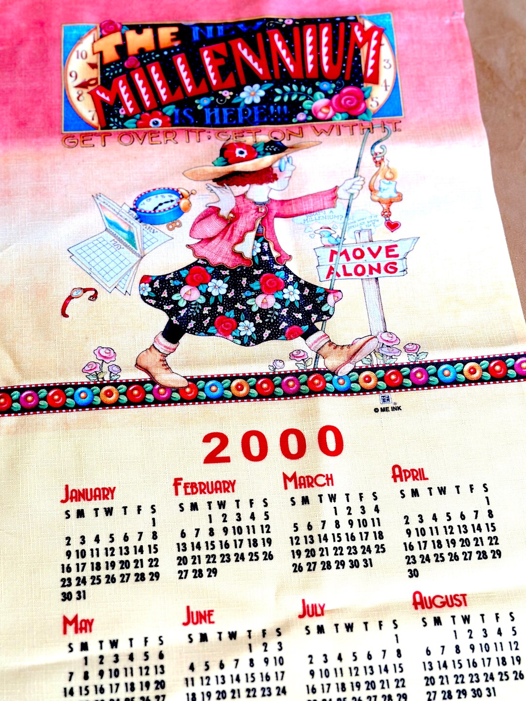 Vintage Mary Englebreit Tea Towel / Y2K Year 2000 Calendar Kitchen ...