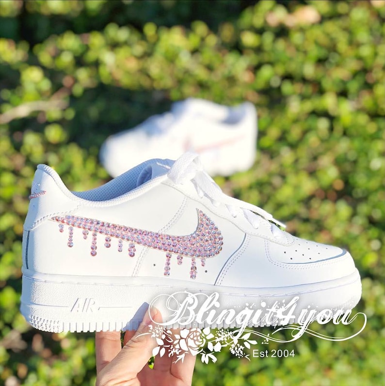 Swarovski Bling on Women Nike Air Force 1 All White Low Sneakers ...