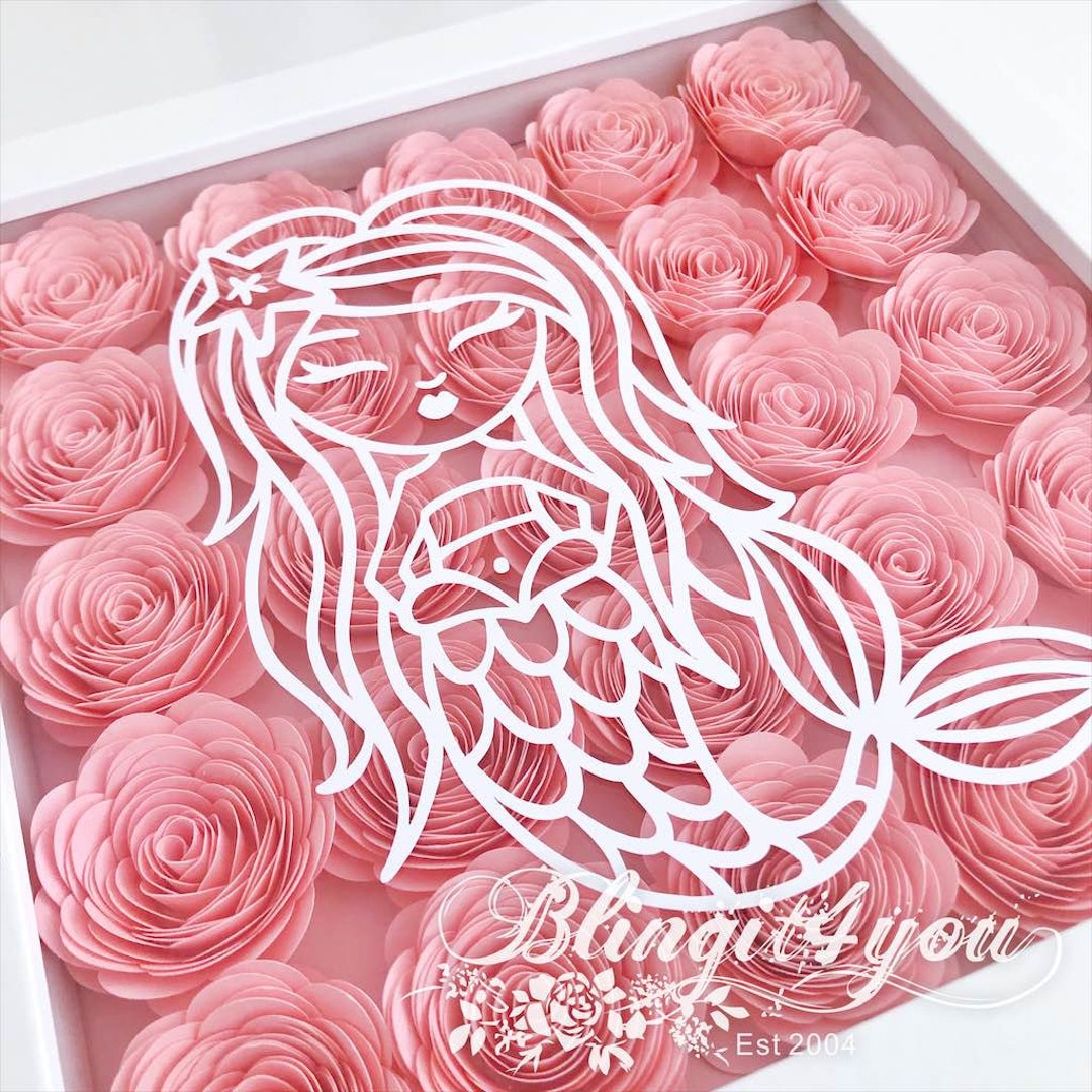 Mermaid Nursery Flower Frame, Baby Girl Nursery Decor, Mermaid Shadow ...