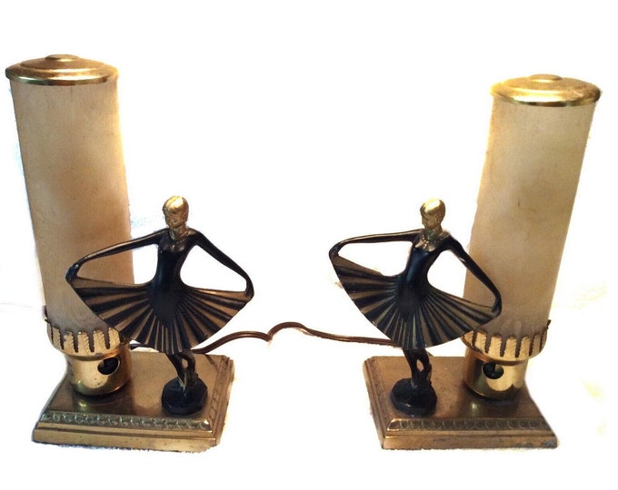 2 Art Deco Torpedo Lady Lamps/art Deco Flapper Dancers Boudoir Table ...