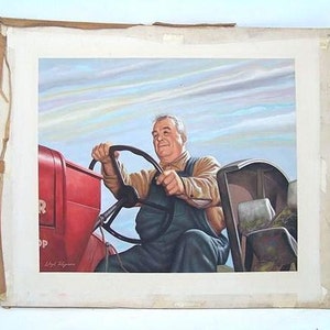 Lloyd Rognan Farmer Tractor Painting, 1960s Original Illustration Art ...