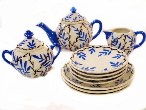 Art Deco Czech 10pc Tea Set Bohemian Hand Painted Tea Pot - Etsy