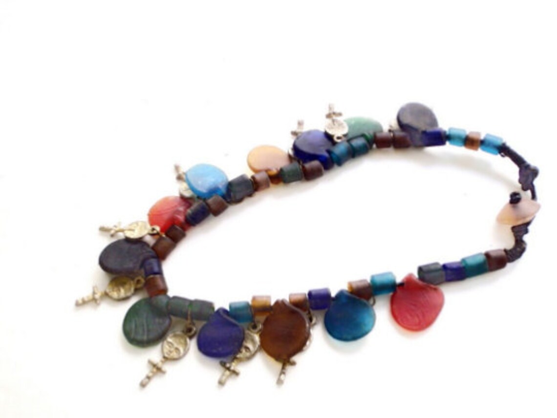 African Tribal Glass Necklace With Fertility Goddess Metal - Etsy