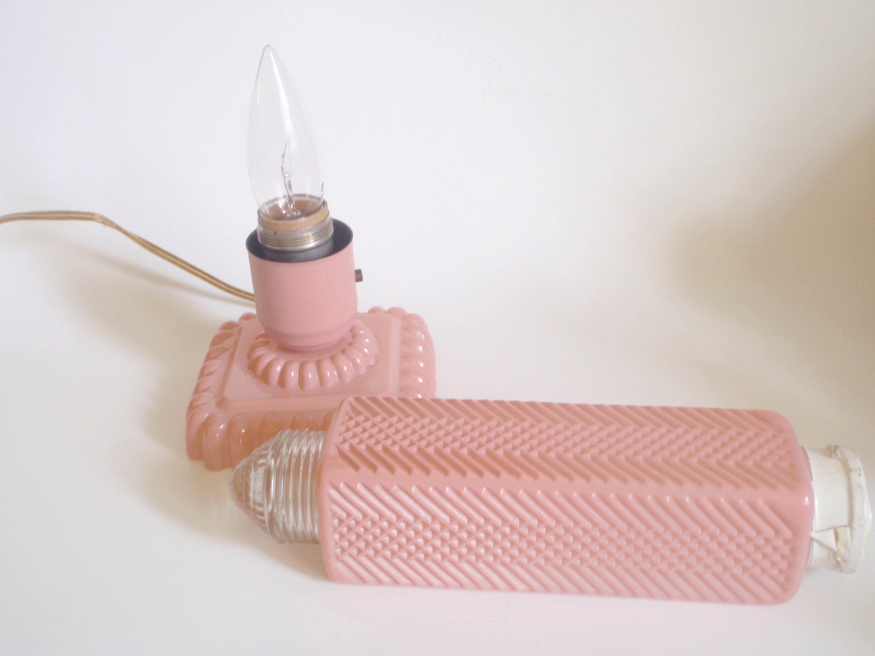 2 Pink Torpedo Glass Lampspair 1930s Pink Skyscraper Torpedo - Etsy